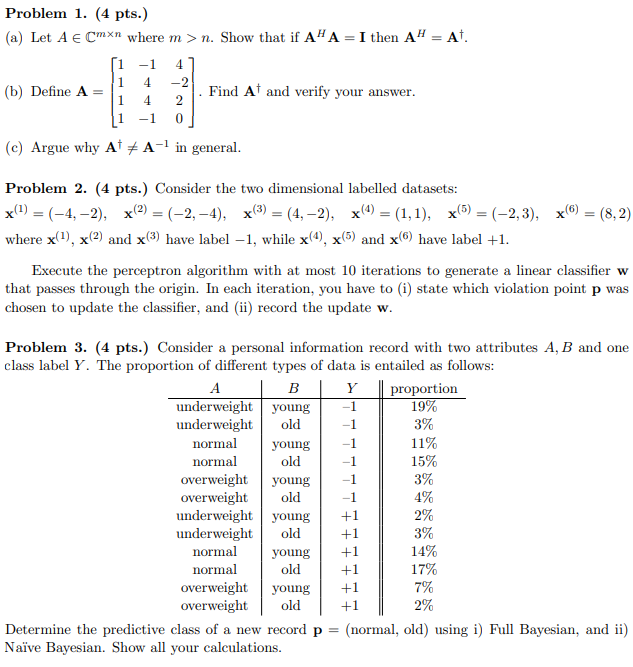 Solved Problem 1. (4 pts.) (a) Let A∈Cm×n where m>n. Show | Chegg.com