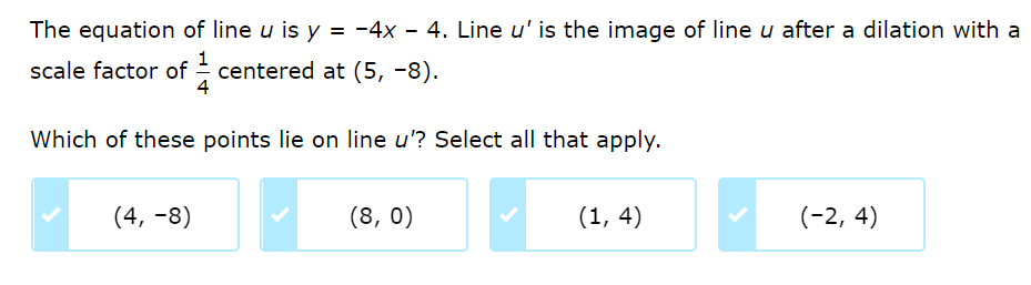 Solved The equation of line u is y = −4x - 4. Line u' is the | Chegg.com