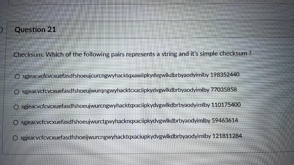 Solved 3 Question 21 Checksum: Which of the following pairs | Chegg.com