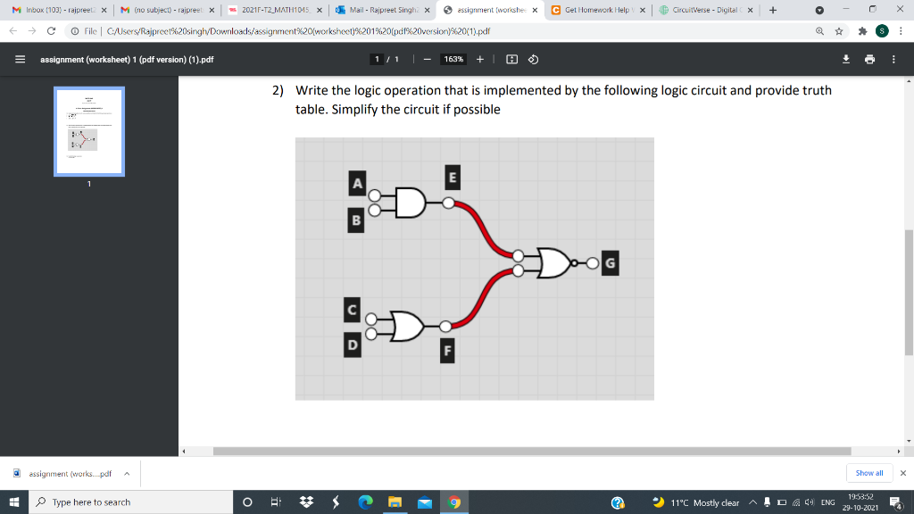 Solved MInbox (103) - rajpreet2 x M (no subject) - ralpreet | Chegg.com