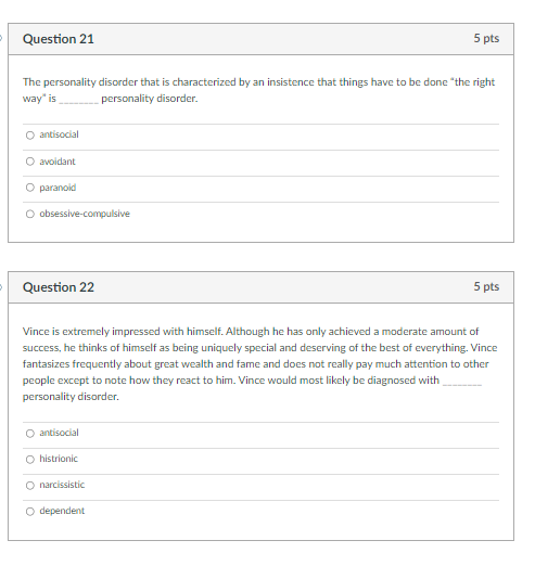 Solved The personality disorder that is characterized by an | Chegg.com