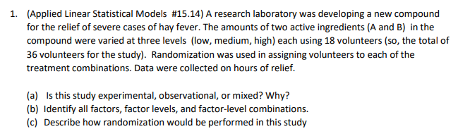Solved 1. (Applied Linear Statistical Models #15.14) A | Chegg.com