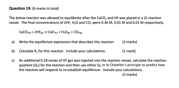 Solved The below reaction was allowed to equilibrate after | Chegg.com