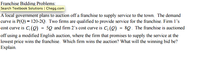 Solved Franchise Bidding Problems Search Textbook Solutions | Chegg.com