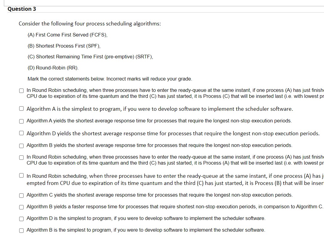 Solved Consider the following four process scheduling | Chegg.com