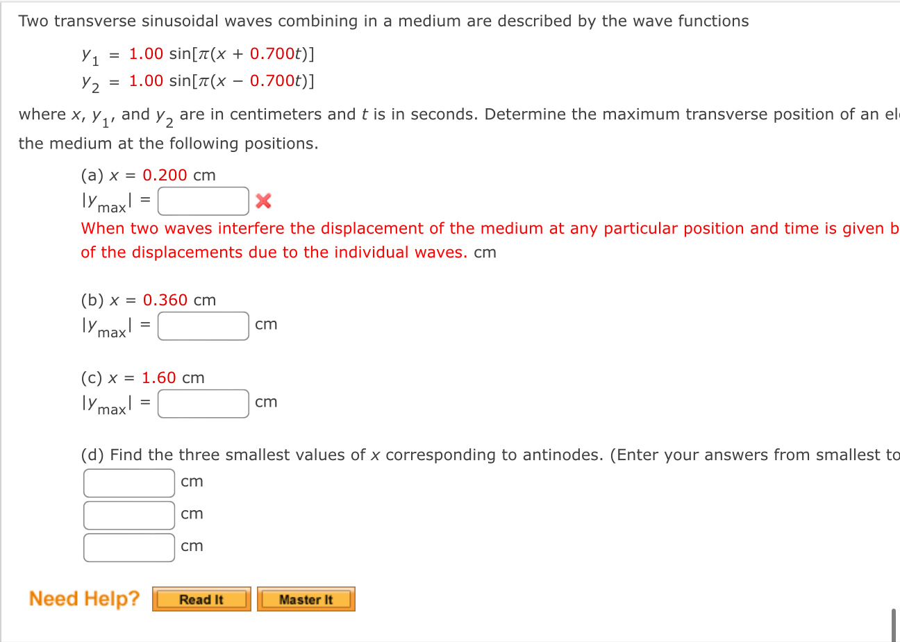 Solved wo transverse sinusoidal waves combining in a medium | Chegg.com