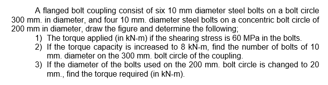 Solved A flanged bolt coupling consist of six 10 mm diameter | Chegg.com Solved A flanged bolt coupling consist of six 10 mm diameter | Chegg.com