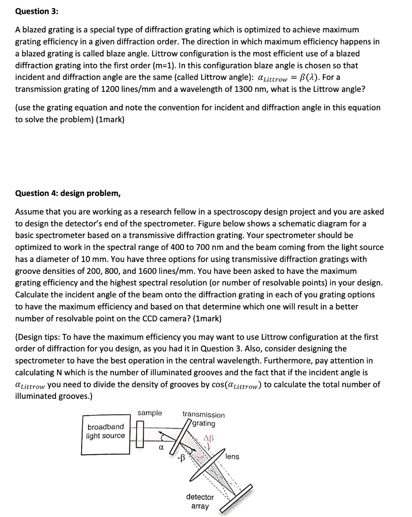 Solved Question 3: A blazed grating is a special type of | Chegg.com