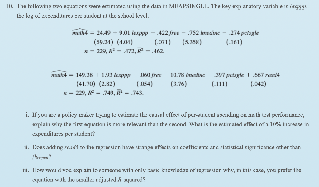Solved 0 . The following two equations were estimated using | Chegg.com