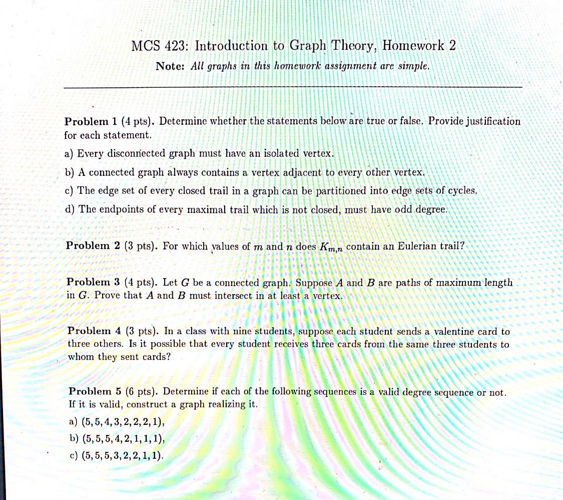 Solved MCS 423: Introduction to Graph Theory, Homework 2 | Chegg.com