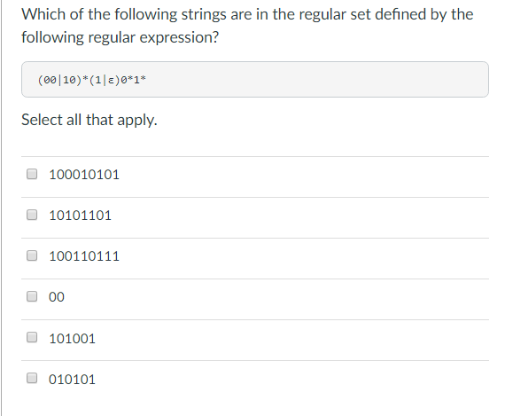Solved Which of the following strings are in the regular set | Chegg.com