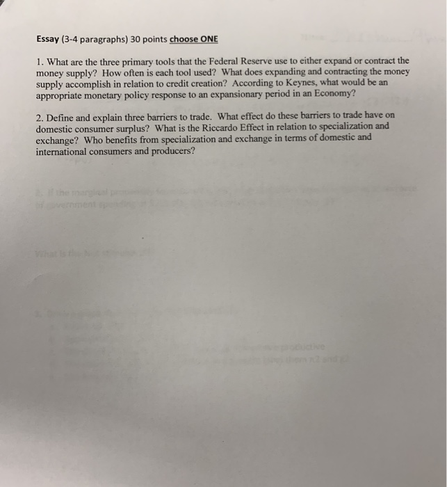 Solved Essay (3-4 paragraphs) 30 points choose ONE 1. What | Chegg.com