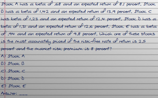 Solved stook A has a beta of .68 and an expected return of | Chegg.com