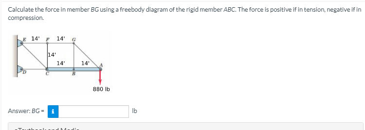 Solved Calculate the force in member BG using a freebody | Chegg.com