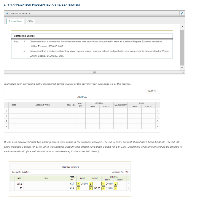 Solved 1. 4-4 APPLICATION PROBLEM (LO 7, 8) p. 117 (STATIC) | Chegg.com