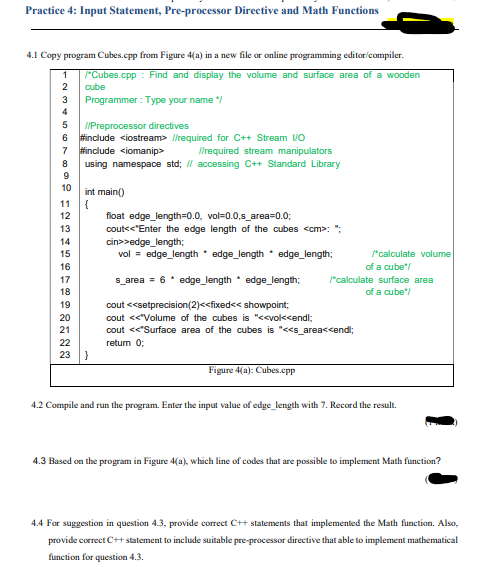Solved 4.1 Copy program Cubes.cpp from Figure 4 (a) in a new | Chegg.com