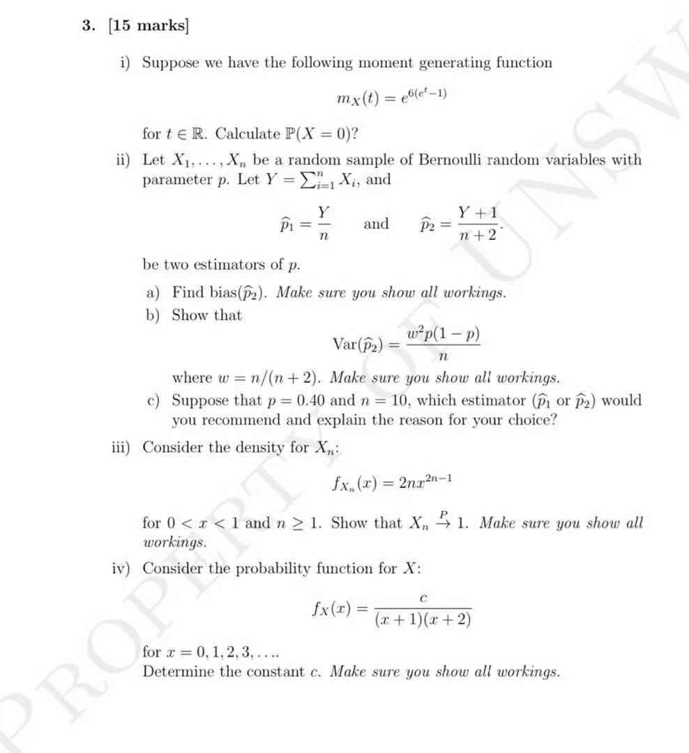 Solved 3. [15 marks] i) Suppose we have the following moment | Chegg.com