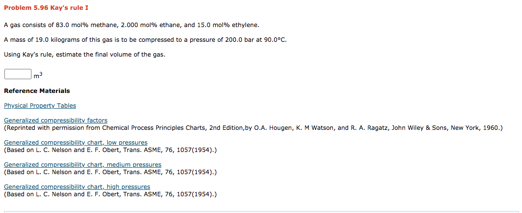Solved Problem 5.96 Kay's rule I A gas consists of 83.0 mol% | Chegg.com