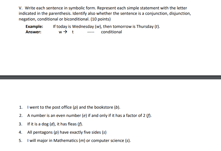 Solved V. Write each sentence in symbolic form. Represent | Chegg.com