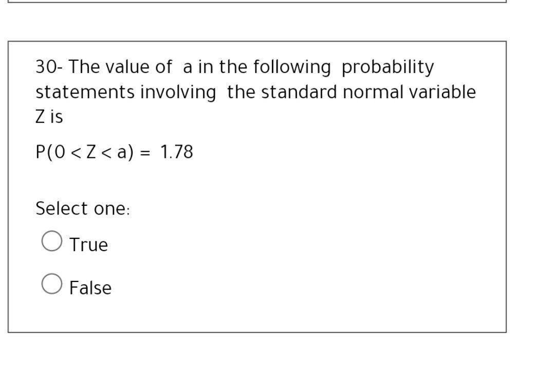 Solved 30- The value of a in the following probability | Chegg.com