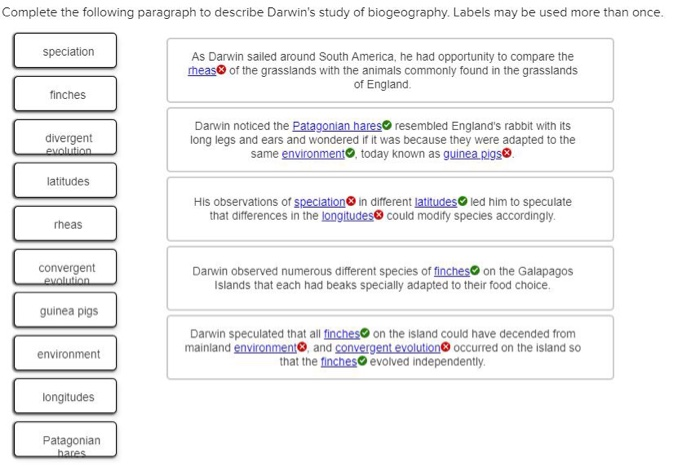 Solved Complete the following paragraph to describe Darwin's | Chegg.com