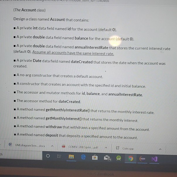 Solved PUUTTURE IU 1540466 (The Account class) Design a | Chegg.com
