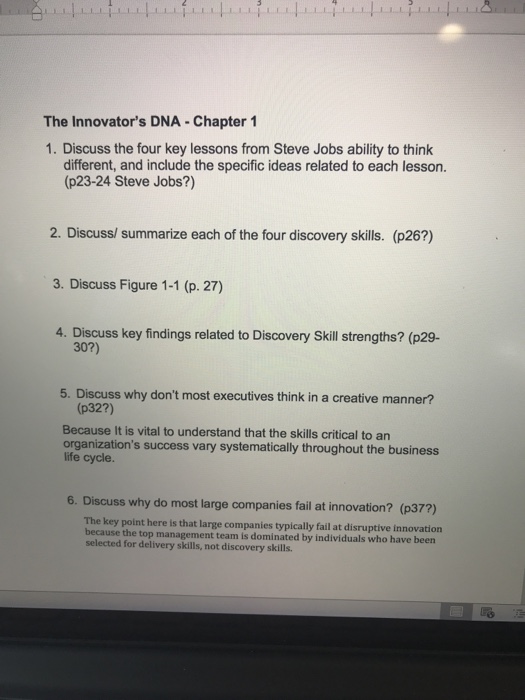 The Innovator's DNA-Chapter 1 1. Discuss the four key | Chegg.com
