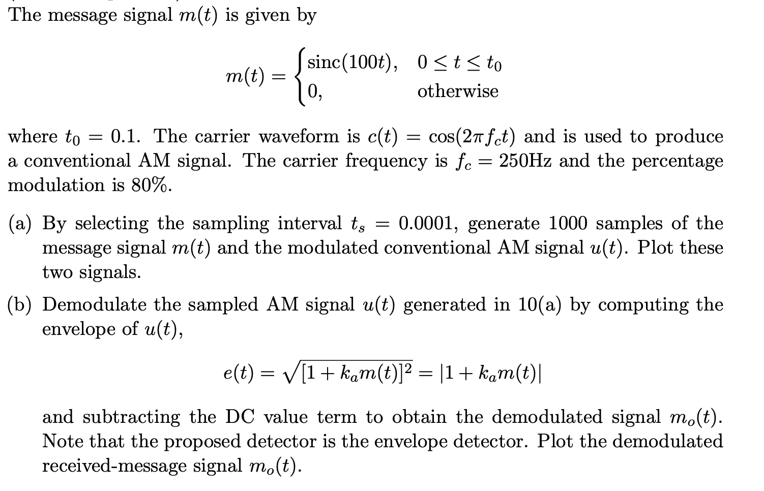 The message signal m(t) is given by | Chegg.com