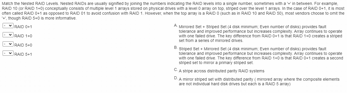 Solved Match the Nested RAID Levels. Nested RAIDs are | Chegg.com Solved Match the Nested RAID Levels. Nested RAIDs are | Chegg.com