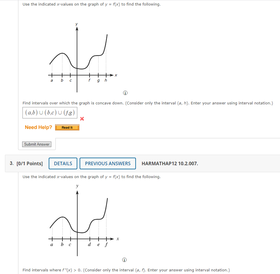 Solved Use The Indicated X Values On The Graph Of Yfx To 