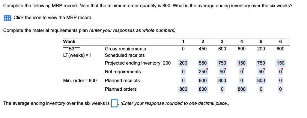Solved Complete the following MRP record. Note that the | Chegg.com