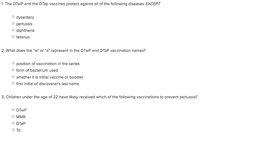 Solved 1. The DTWP and the DTap vaccines protect against all | Chegg.com