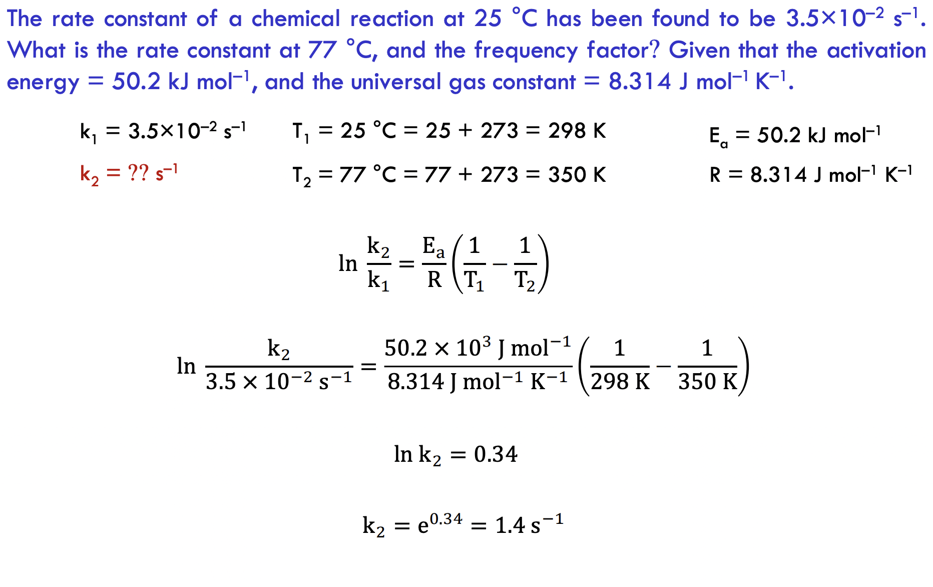 Solved The rate constant of a chemical reaction at 25∘C has | Chegg.com