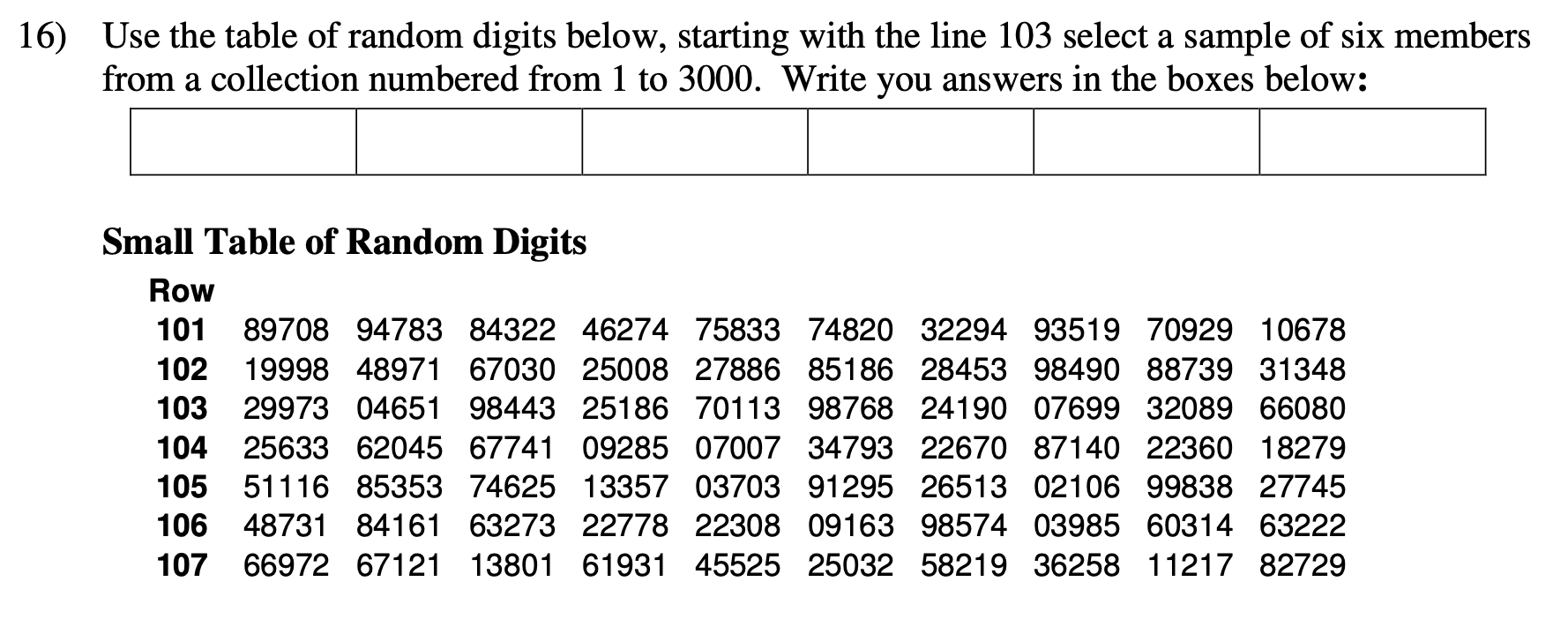Solved 16) Use the table of random digits below, starting | Chegg.com