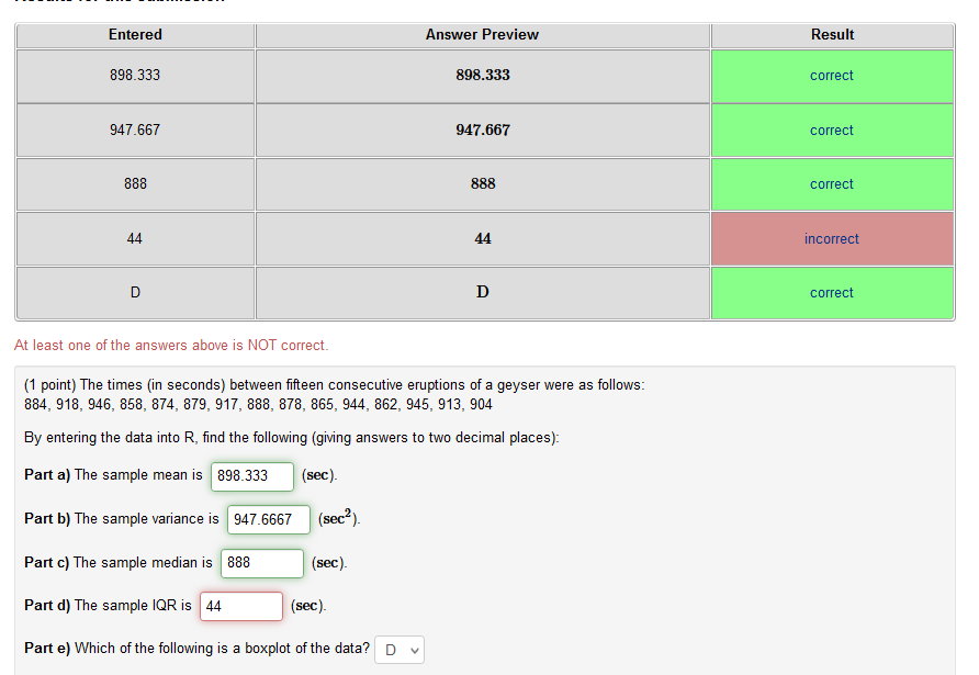 Solved At Least One Of The Answers Above Is Not Correct 1