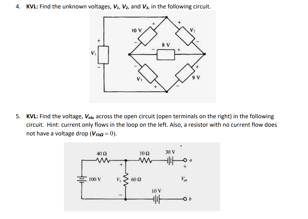 Solved 4. KVL: Find the unknown voltages, V1, V2, and V3, in | Chegg.com