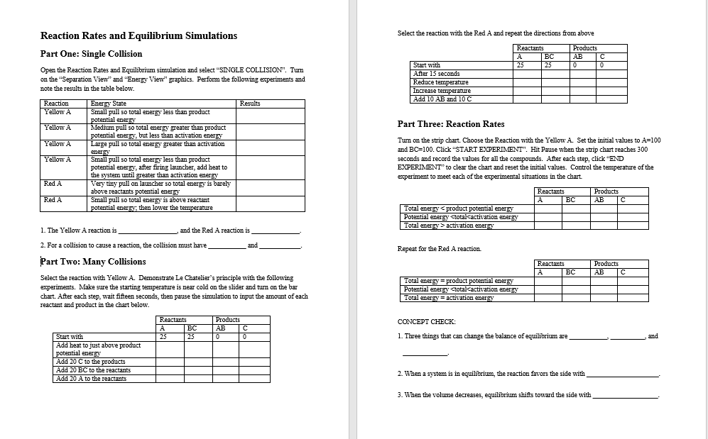 Reaction Rates and Equilibrium Simulations Select the | Chegg.com