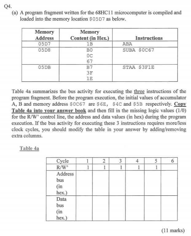 Solved 04. (a) A program fragment written for the 68HC11 | Chegg.com