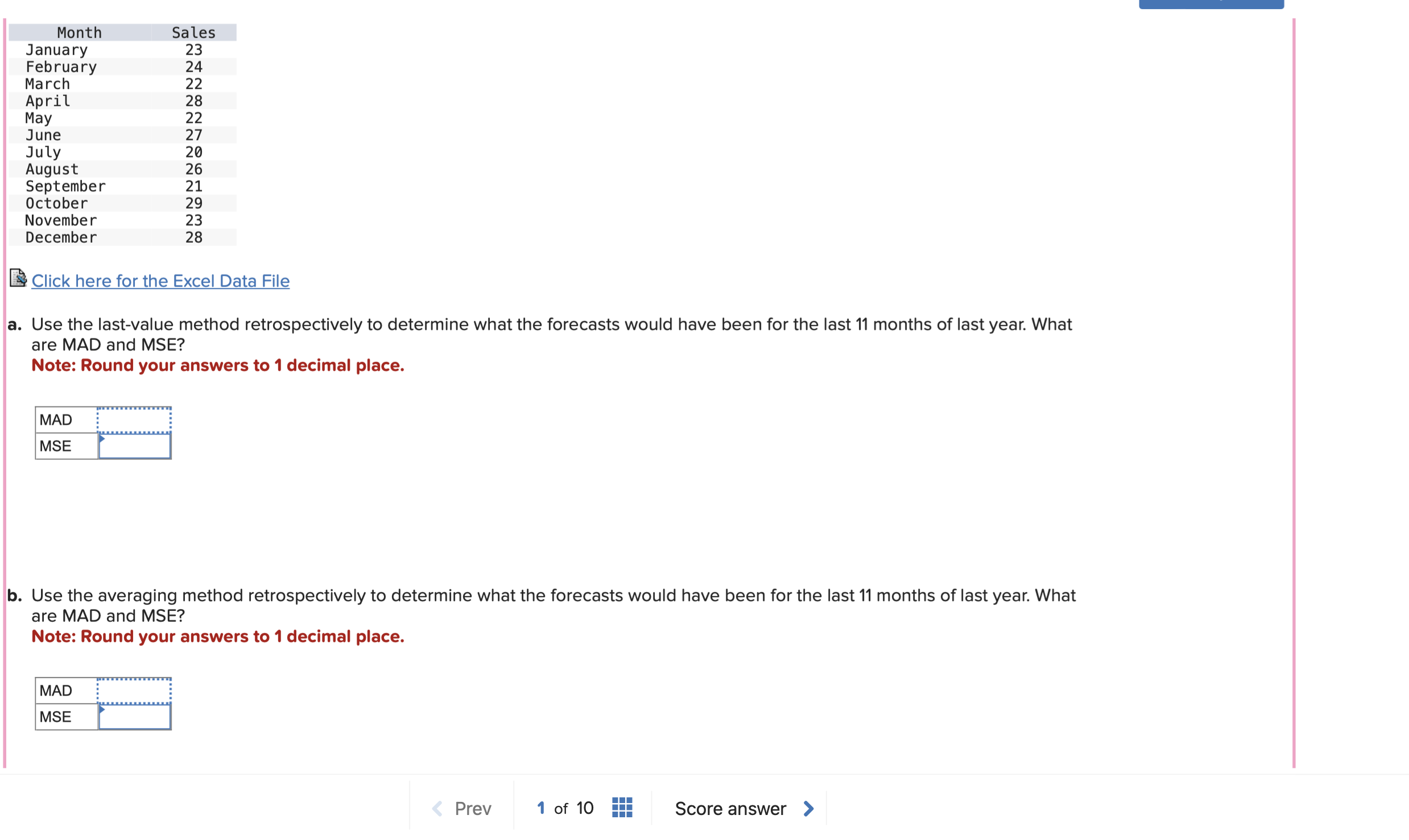 Solved Click here for the Excel Data File a. Use the | Chegg.com