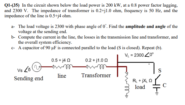 Solved Q1-(35) In the circuit shown below the load power is | Chegg.com