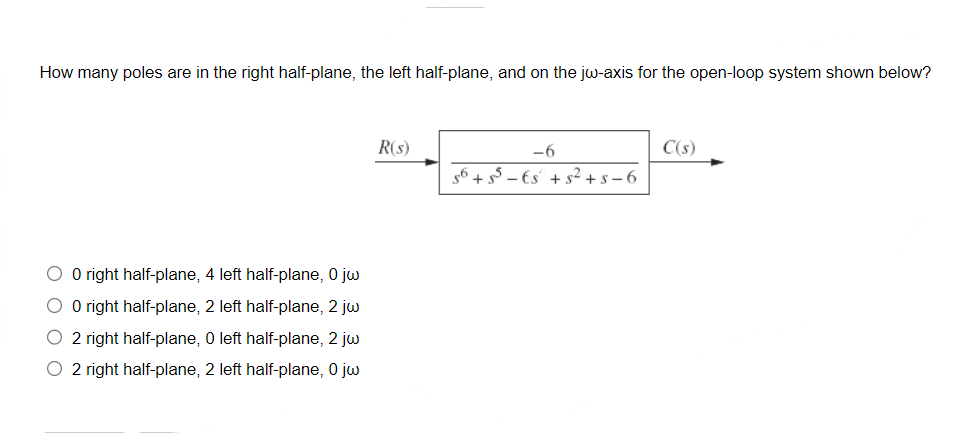 Solved How many poles are in the right half-plane, the left | Chegg.com