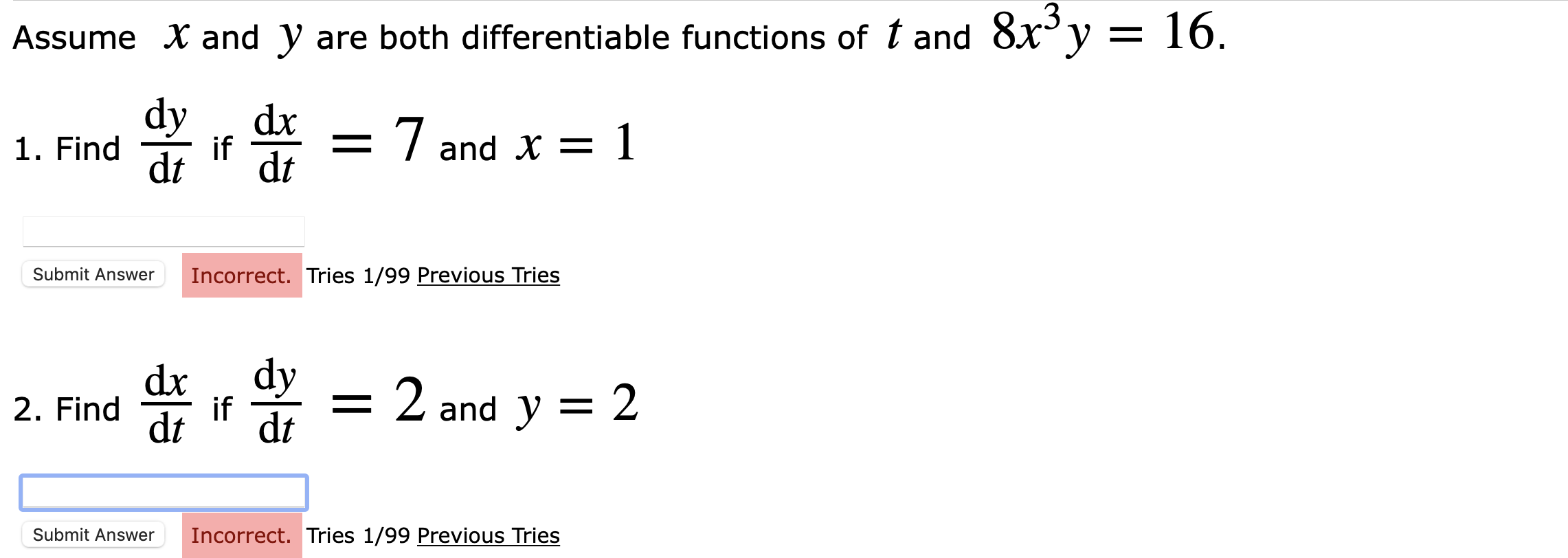 Solved Assume x and y are both differentiable functions of t | Chegg.com