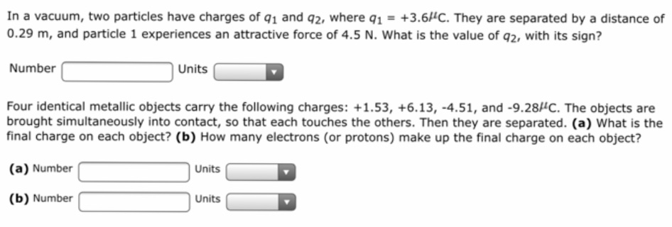 Solved In a vacuum, two particles have charges of 41 and 42, | Chegg.com