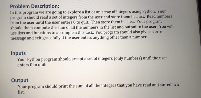 Solved Problem Description: In this program we are going to | Chegg.com
