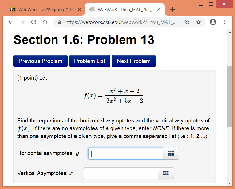 Solved WebWork-2019Spring-X-N × It WeBWorK : Lhou_MAT 265_C | Chegg.com