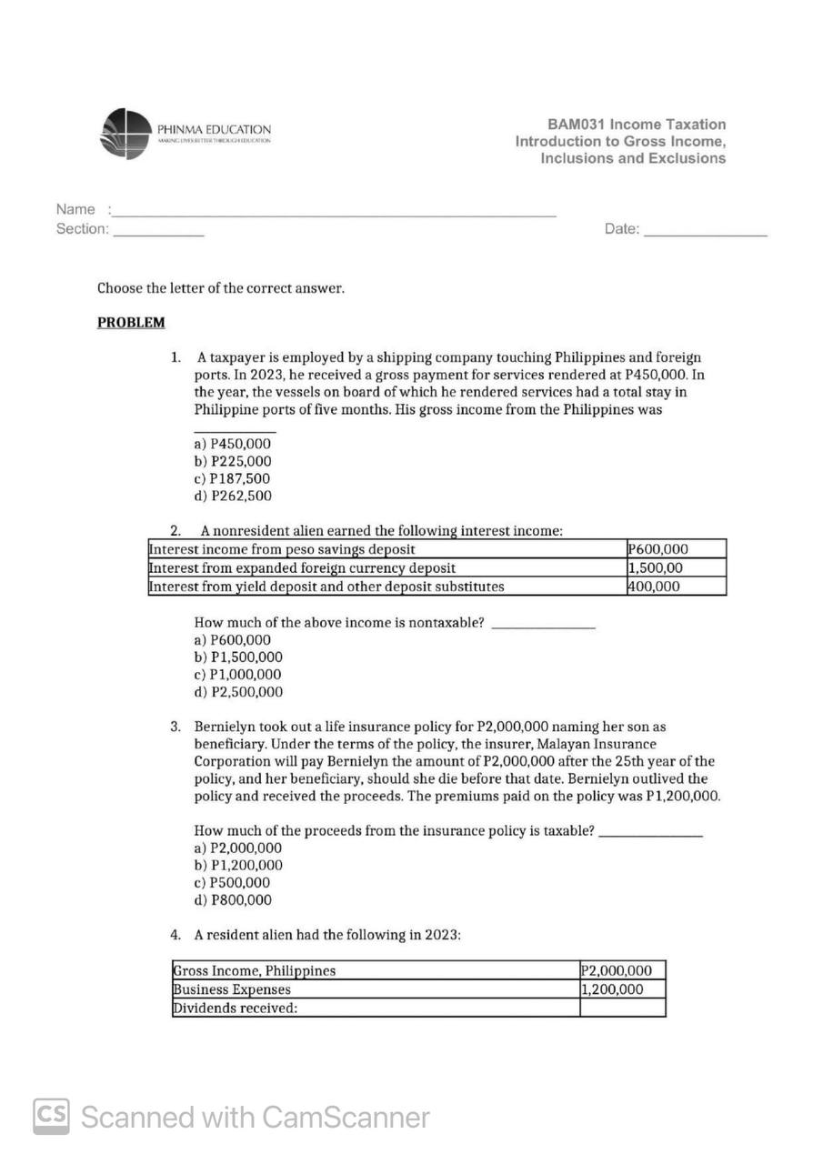 Solved Determine the total final taxes on passive income. a) | Chegg.com