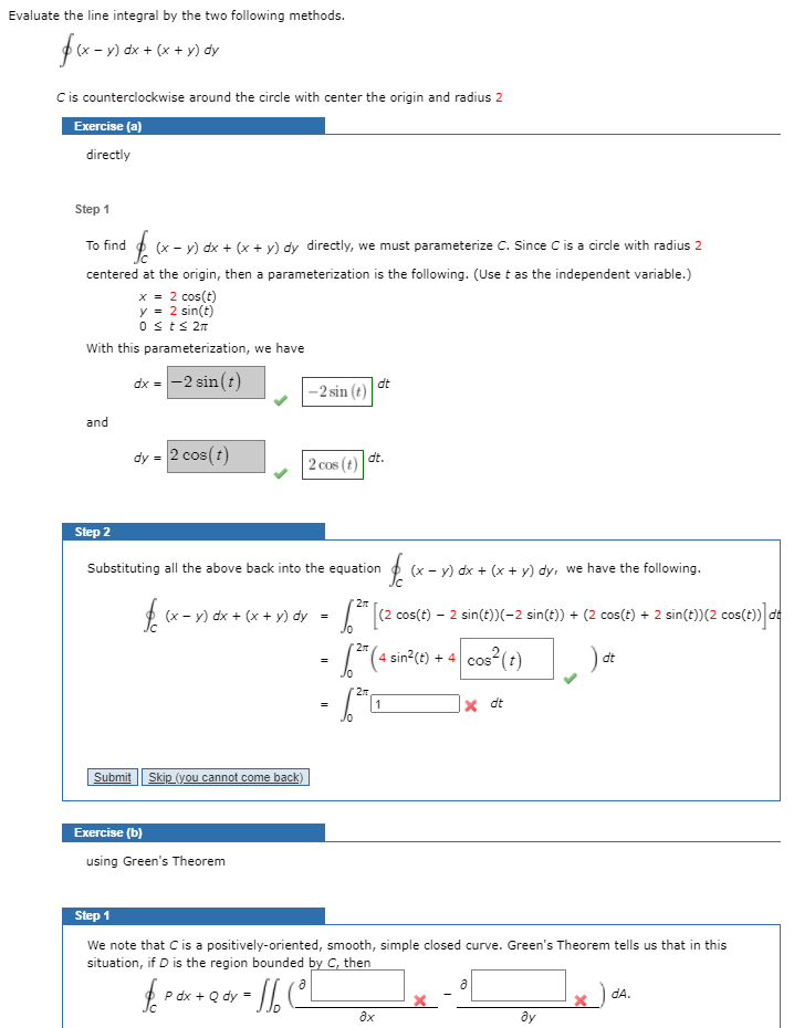 Solved Evaluate the line integral by the two following | Chegg.com