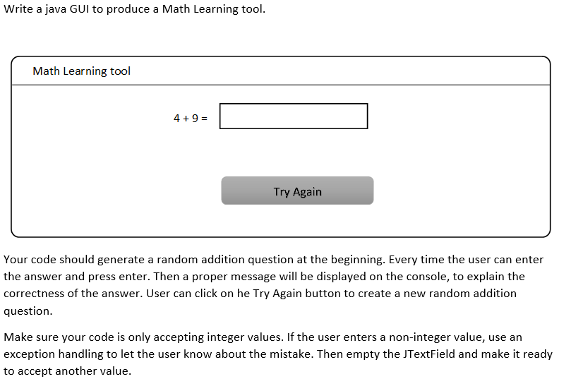 Solved Write a java GUI to produce a Math Learning | Chegg.com