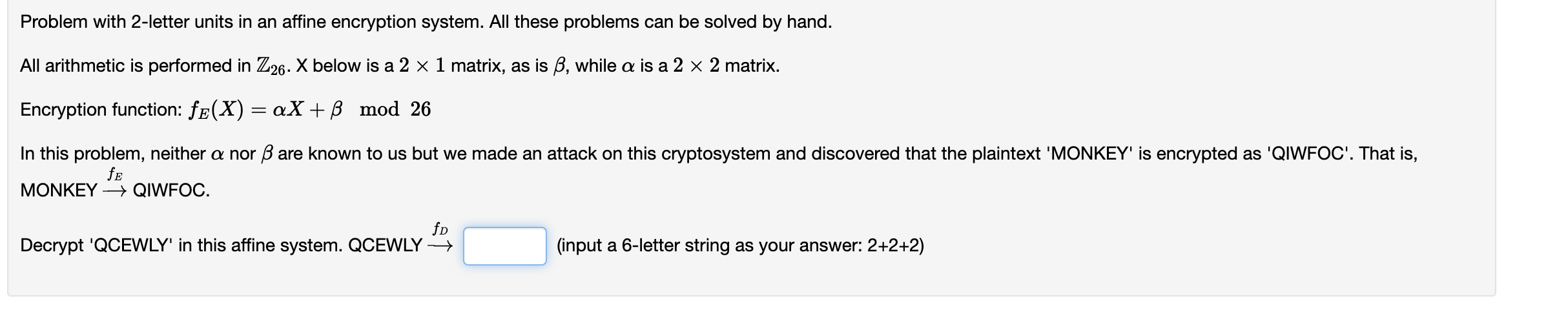 Solved Problem with 2-letter units in an affine encryption | Chegg.com