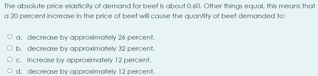 Solved The absolute price elasticity of demand for beef is | Chegg.com